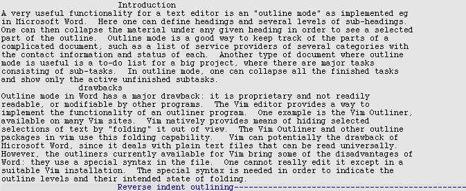 How to use reverse-indent outlining in vim